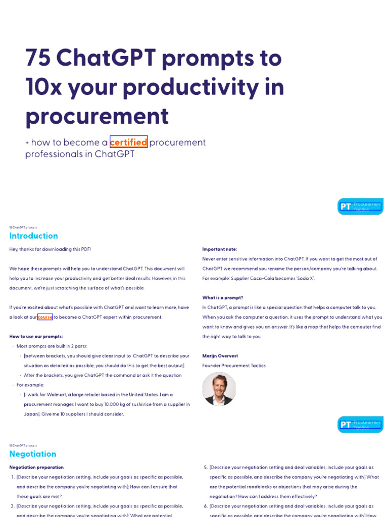 75 ChatGPT Prompts To 10X Your Productivity in Procurement | PDF ... 75 ChatGPT Prompts To 10X Your Productivity in Procurement | PDF ...