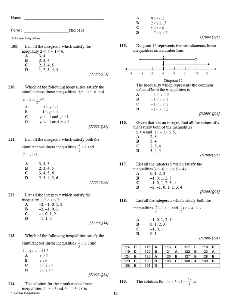 Linear Inequalities Practice Questions | PDF | Mathematical Relations ...