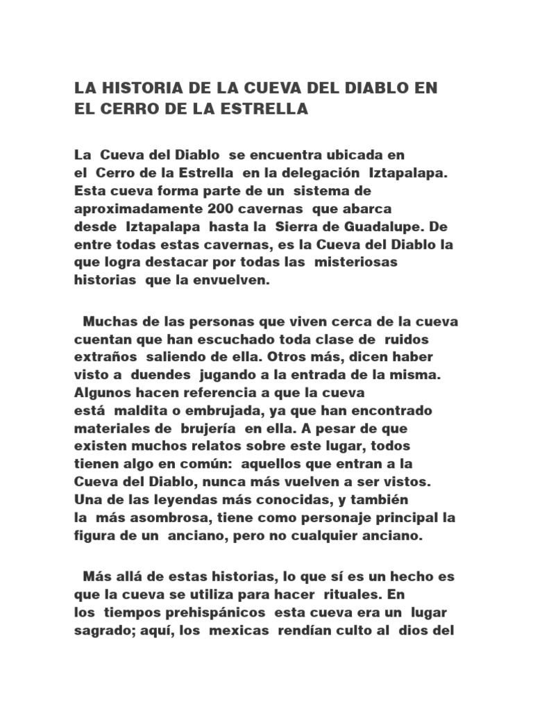 La Historia de La Cueva Del Diablo en El Cerro de La Estrella | PDF