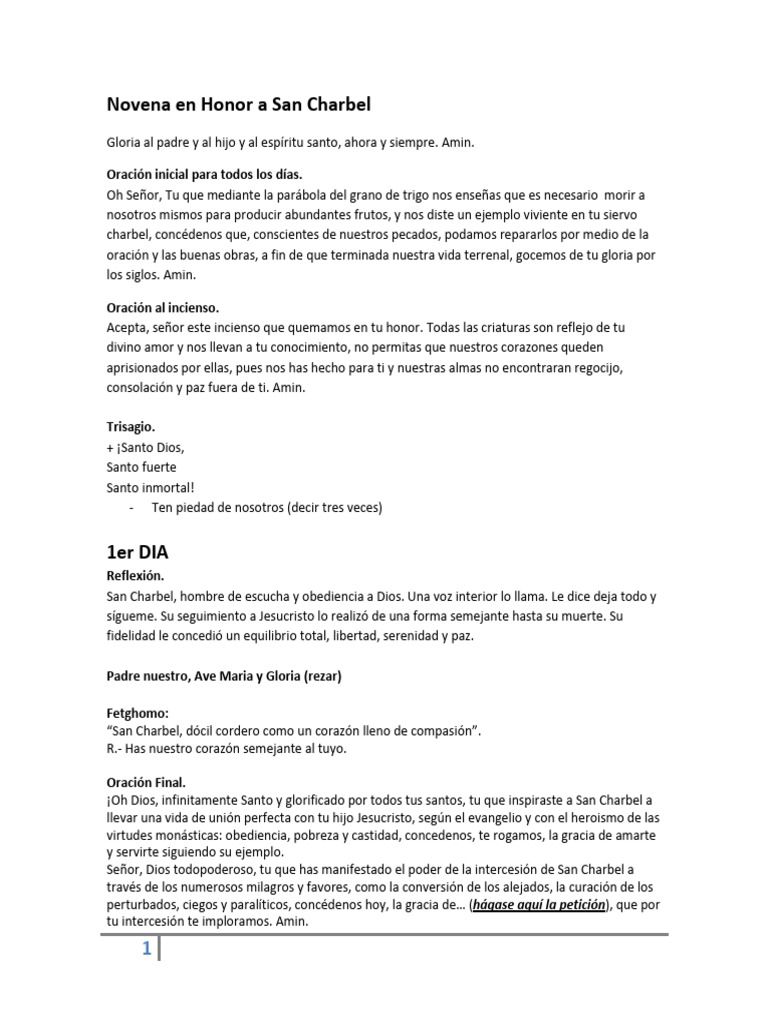 Novena a San Charbel: Oraciones y Reflexiones | PDF | Religión y espiritualidad