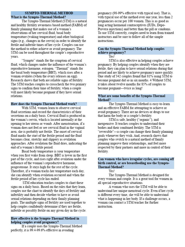Sympto Thermal Method | PDF | Human Reproduction | Mammal Reproductive ...