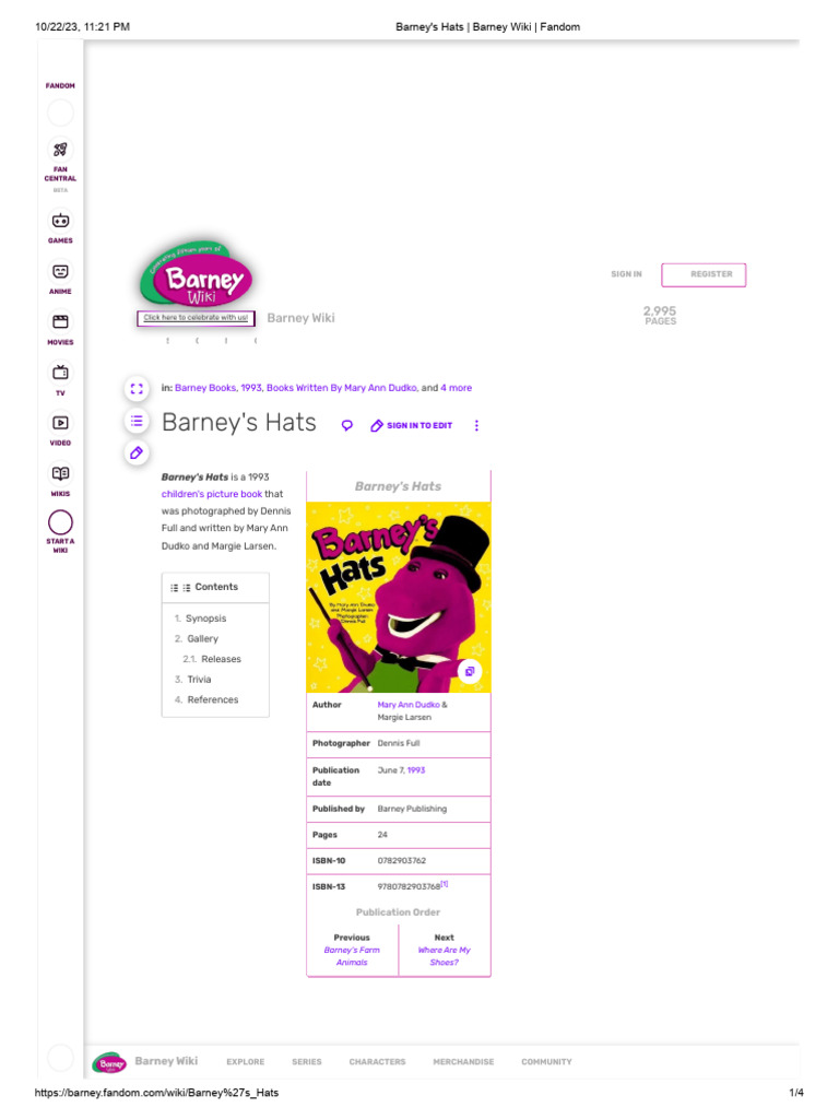 Barney's Hats - Barney Wiki - Fandom | PDF | Fandom | Mass Media