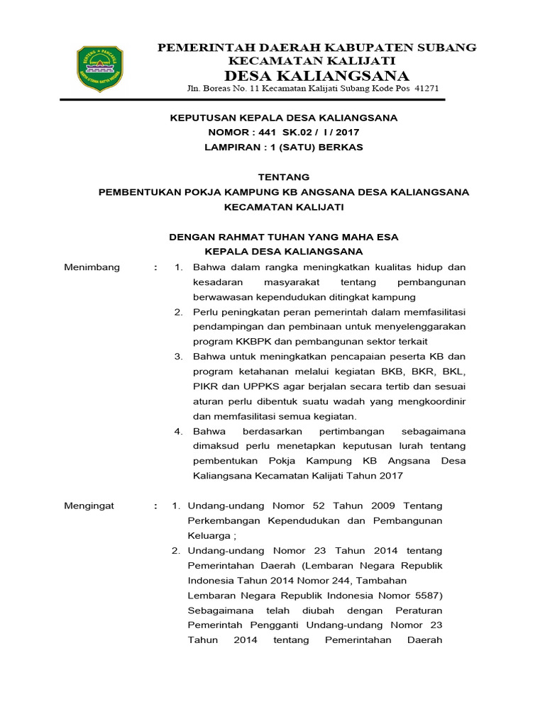 SK Pokja Kampung KB | PDF