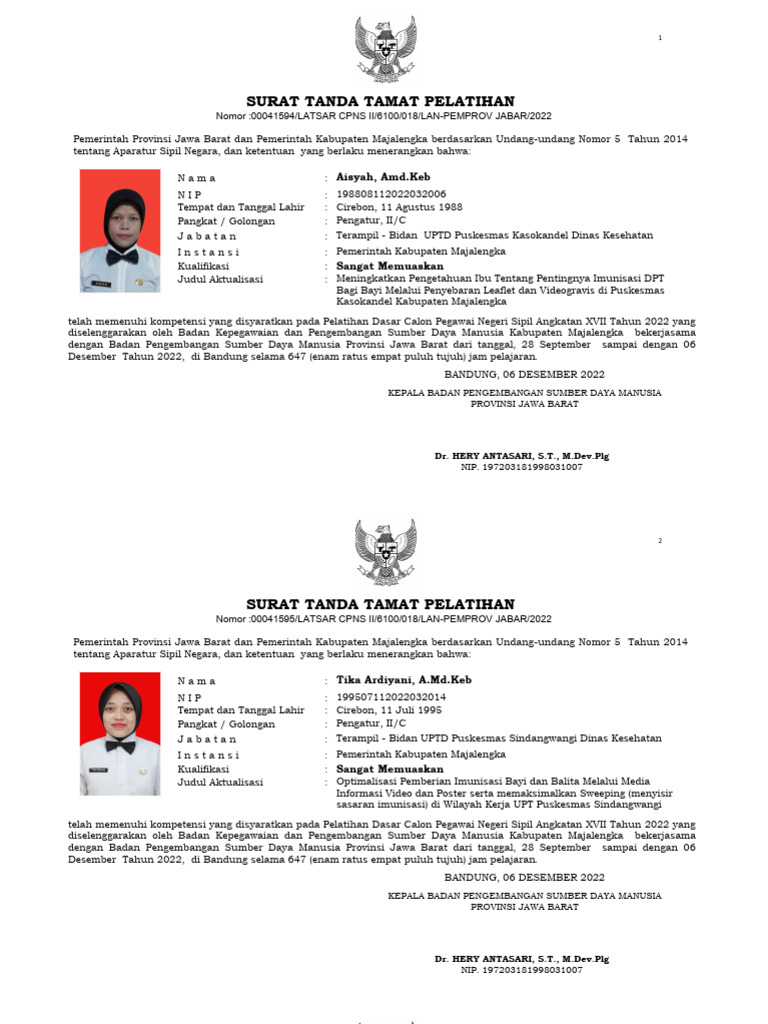 STTP Latsar Angkatan Xvii Kabupaten Majalengka | PDF