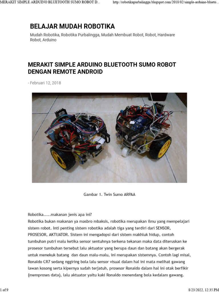 Merakit Simple Arduino Bluetooth Sumo Robot Dengan Remote Android | PDF