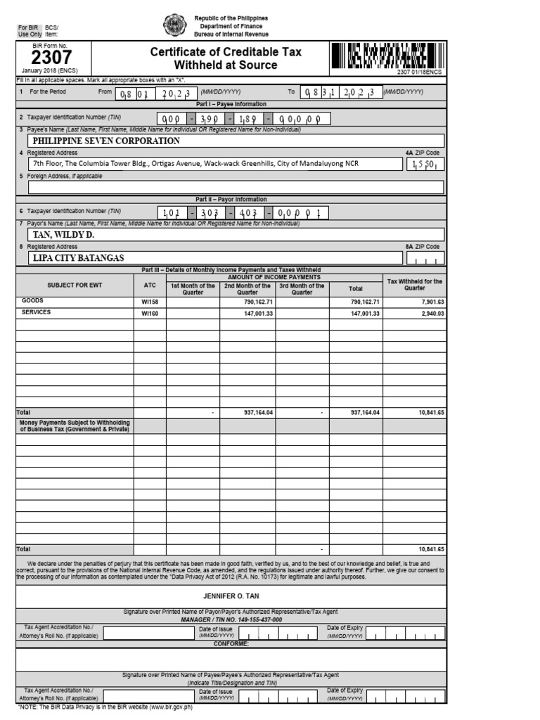 Bir 2307 Editable | PDF