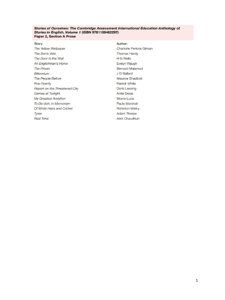 Stories of Ourselves - Story List | PDF