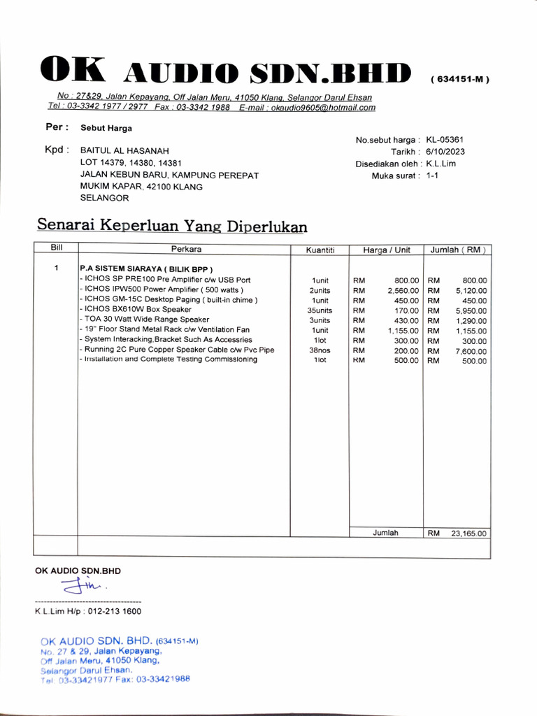 Sebut Harga Pembaikan Audio | PDF