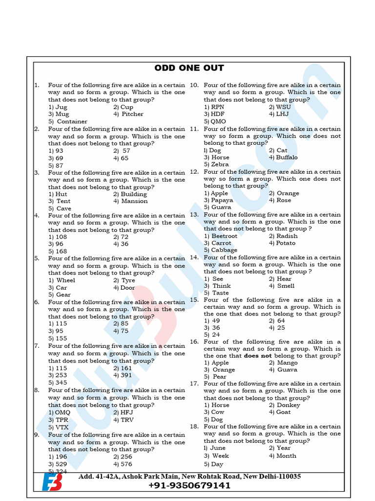Odd One Out Questions and Answers | PDF