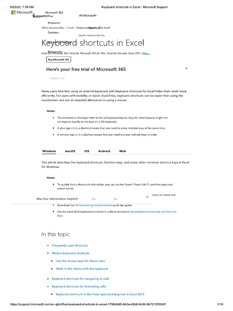 Excel Shortcut Keys | PDF