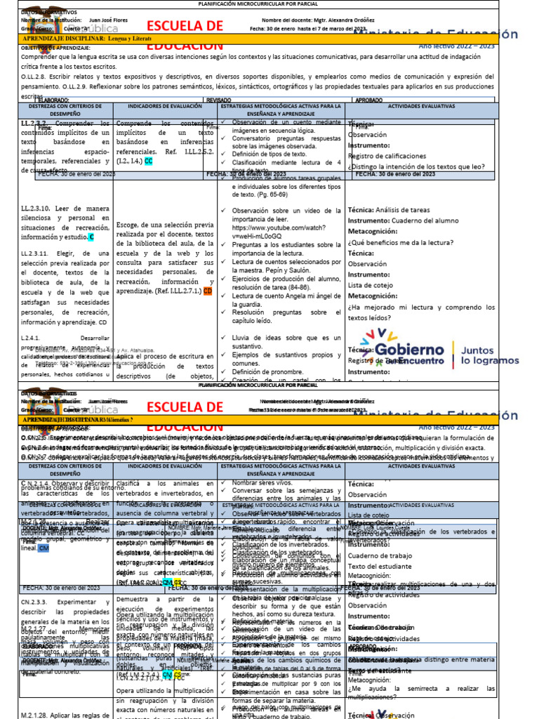 Planificación Microcurricular TERCER Parcial | PDF | Aprendizaje | Evaluación