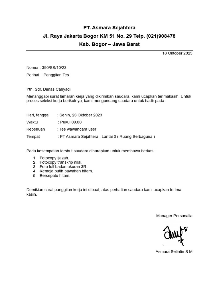 Surat Panggilan Kerja | PDF