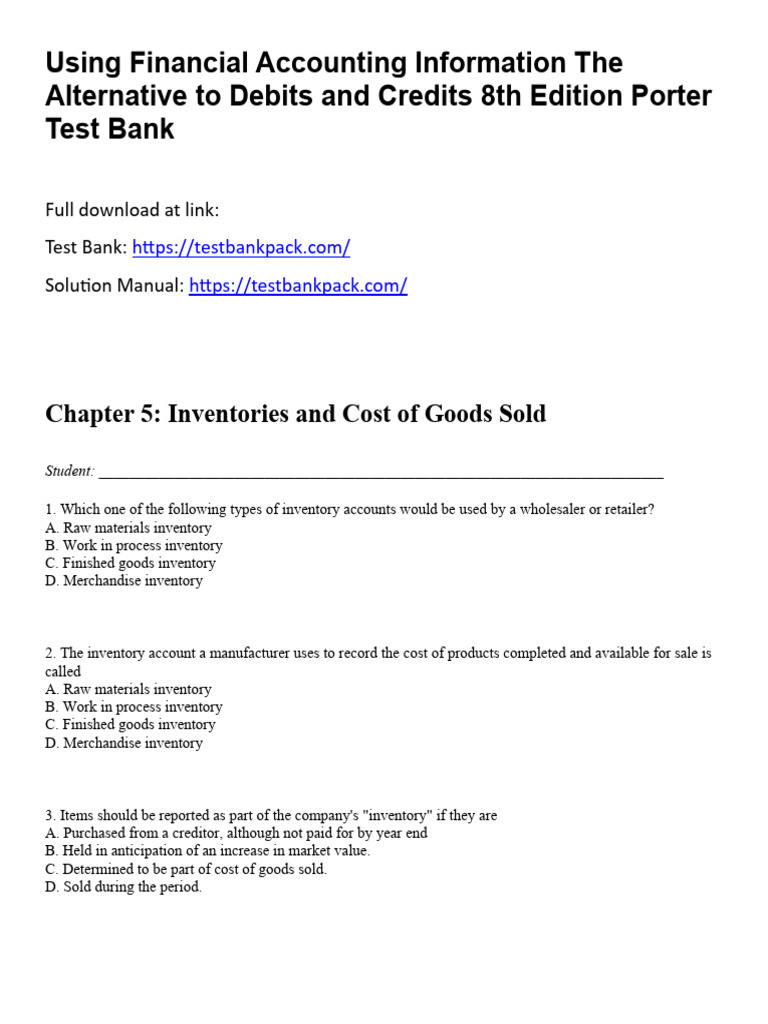 Using Financial Accounting Information The Alternative To Debits and Credits 8th Edition Porter ...