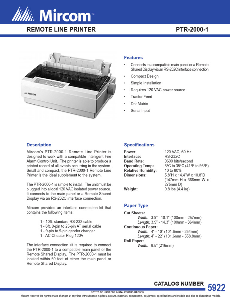 PTR 2000 Remote Printer | PDF