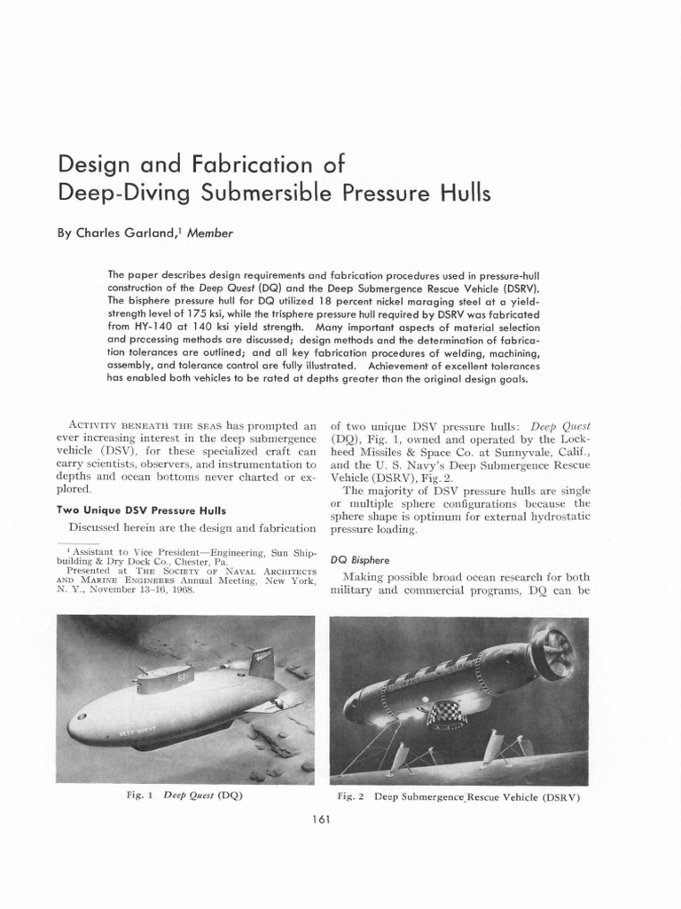 Design and Fabrication of Deep-Diving Submersible Pressure Hulls | PDF