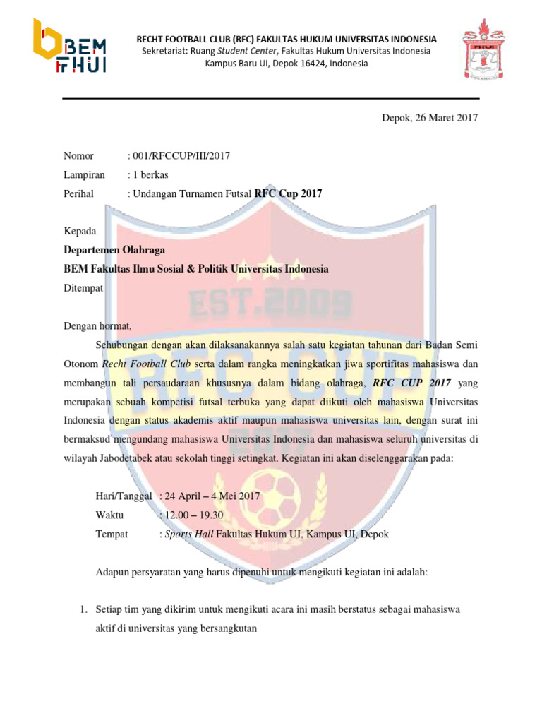 Undangan RFC Cup 2017 Futsal UI | PDF