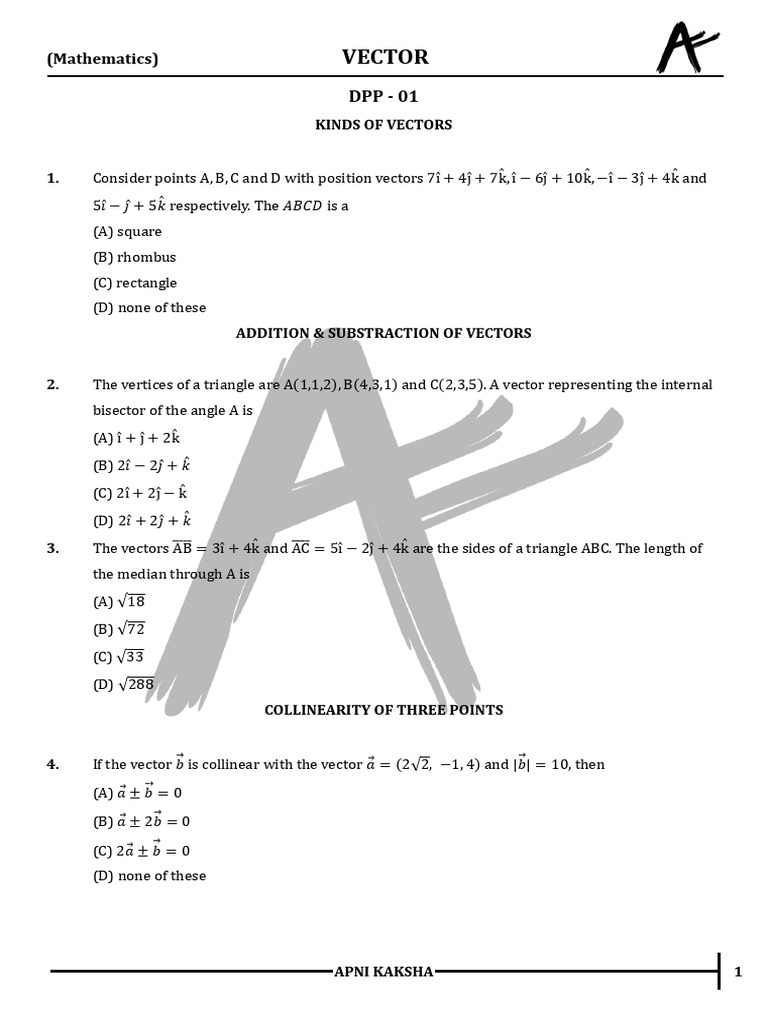 DPP - 01 - Vector & 3D | PDF