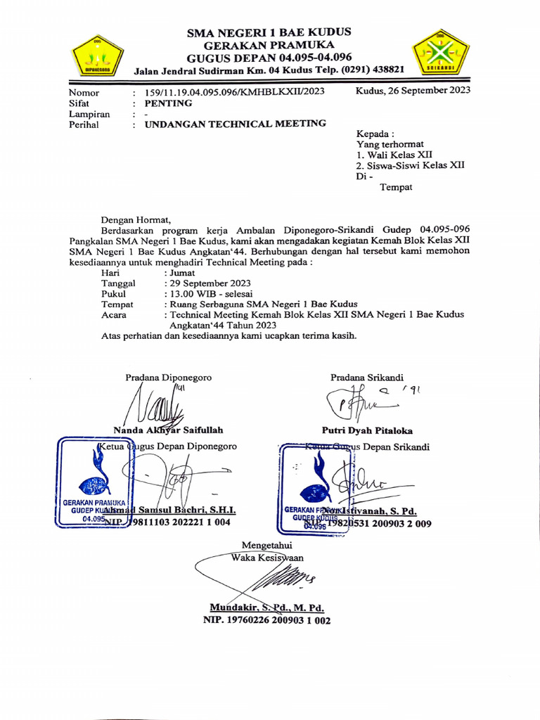 Surat Undangan TM Kemah Blok XII'44 Tahun 2023 | PDF