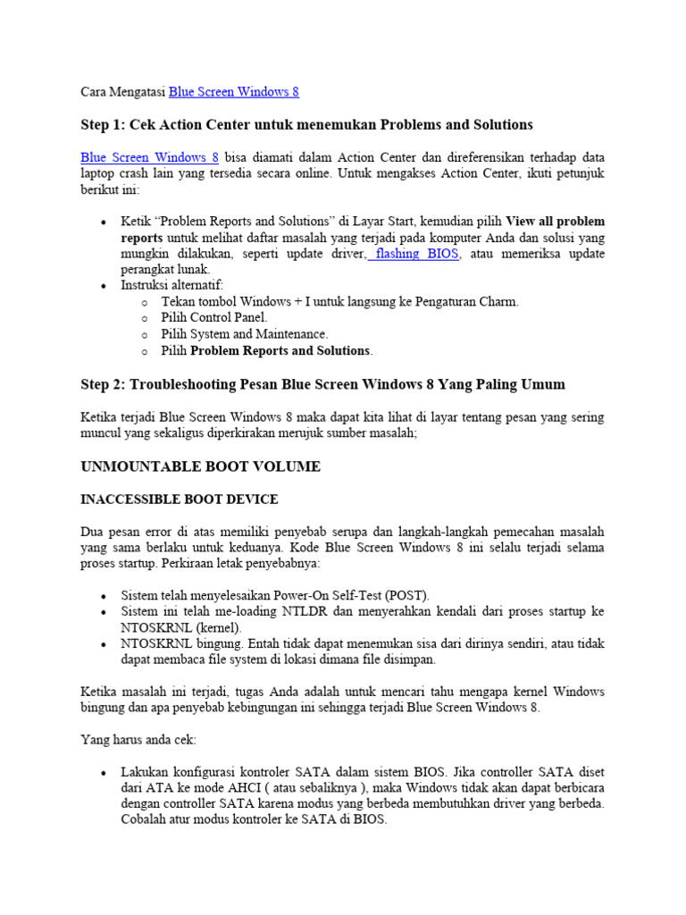 Cara Mengatasi Blue Screen Windows 8 | PDF