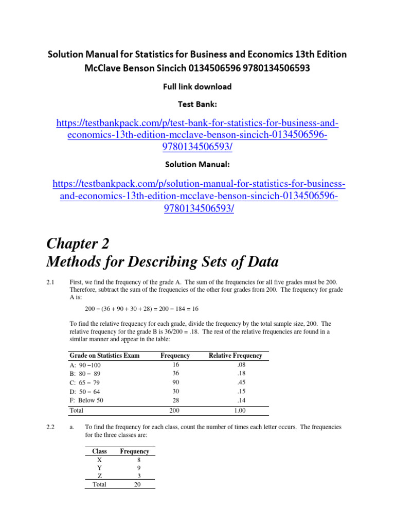 Solution Manual For Statistics For Business and Economics 13th Edition ...