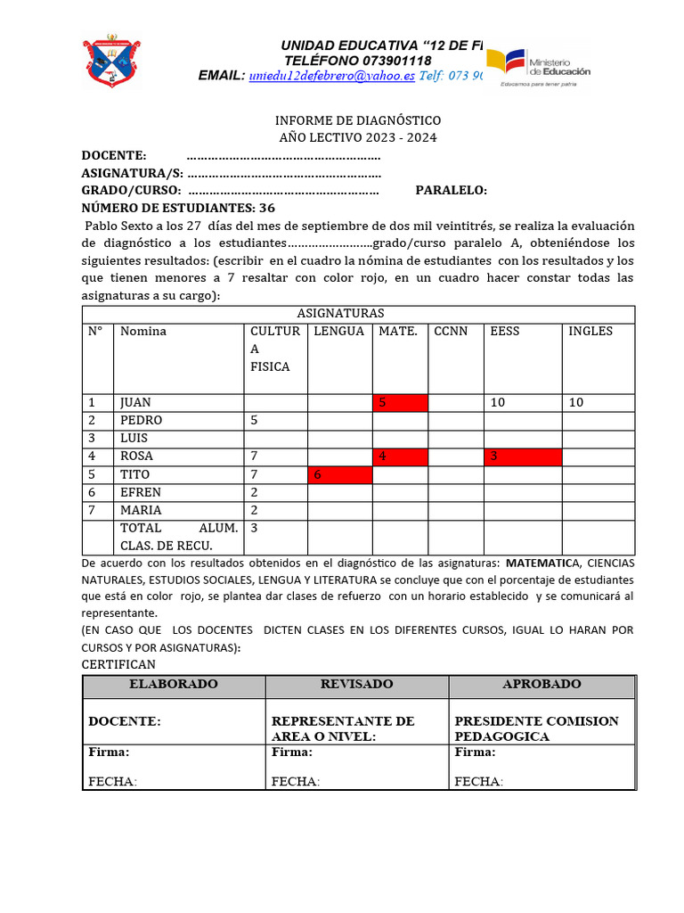 Informe de Pruebas de Diagnóstico | PDF