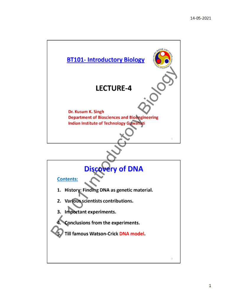 BT101 Lecture-4 DNA | PDF