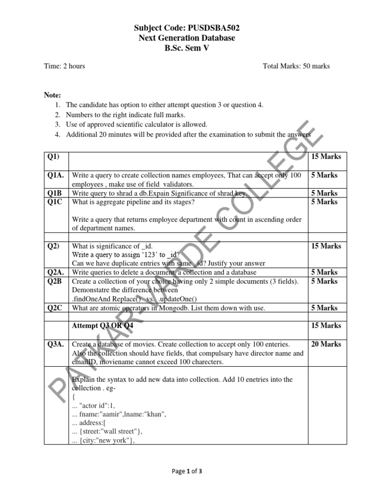 BSC Sem 5 Next Generatin Database Practical Set 1 PDF | PDF | Databases | Cybernetics
