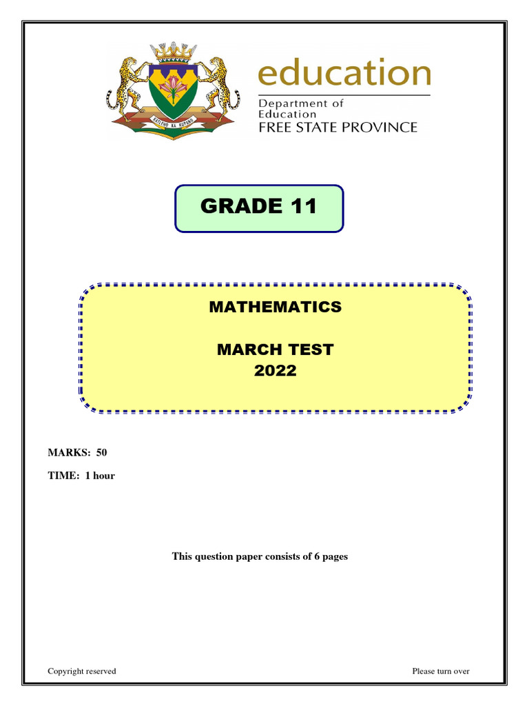 GR 11 Maths Test March Eng | PDF