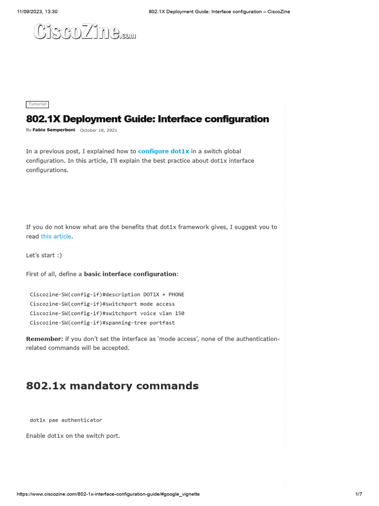 802.1X Deployment Guide - Interface Configuration - CiscoZine | PDF
