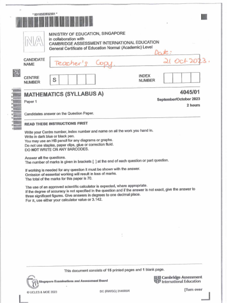 N Level 2023 Paper 1 Solutions | PDF