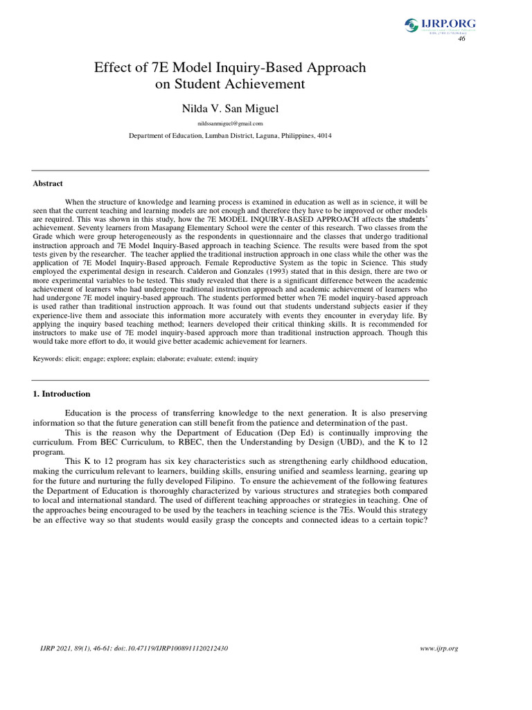 Effect of 7E Model Inquiry-Based Approach | PDF