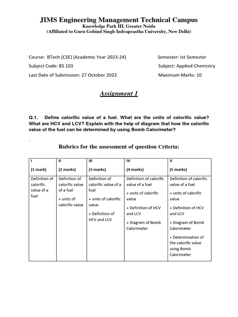 Rubrics Assignment (I) Chemistry | PDF