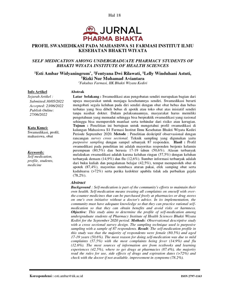 Profil Swamedikasi Pada Mahasiswa S1 Farmasi Institut Ilmu Kesehatan Bhakti Wiyata | PDF ...
