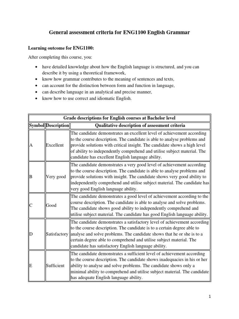 General Assessment Criteria Eng1100 | PDF | Career & Growth | Language ...