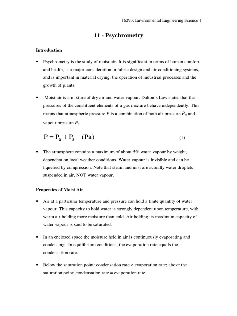 11 Psychrometrics | PDF | Humidity | Water Vapor