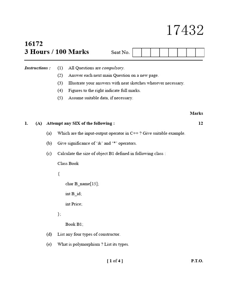 Summer 2017 Question Paper | PDF | Class (Computer Programming ...