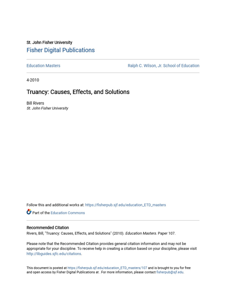 Truancy - Causes Effects and Solutions | PDF