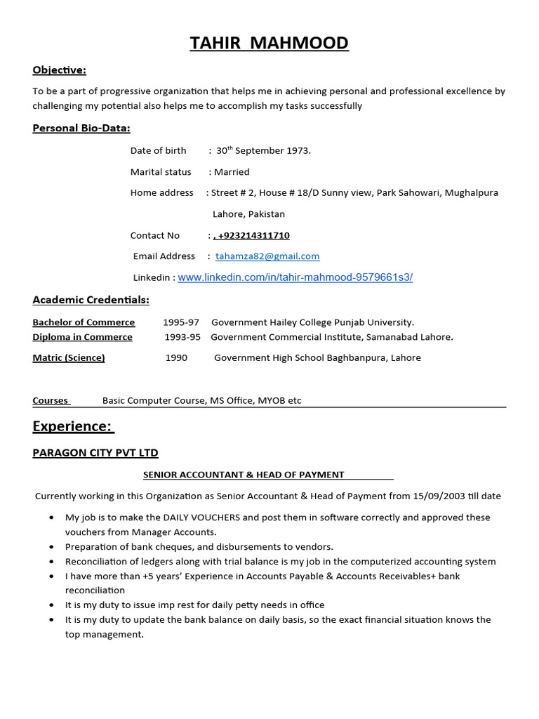 Resume Tahir Mahmood | PDF