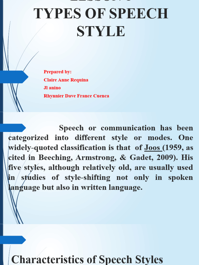 Types of Speech Style | PDF