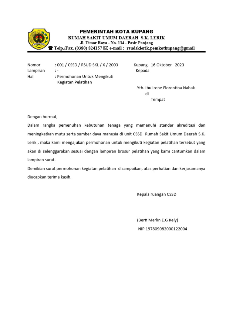 Surat Permohonan Pelatihan CSSD 2023 | PDF