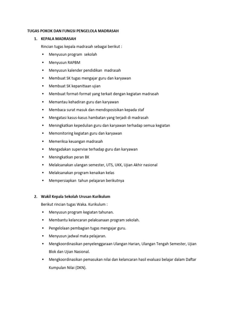 Pkkm23 - Rincian Tugas Struktur Organisasi Madrasah | PDF Pkkm23 - Rincian Tugas Struktur Organisasi Madrasah | PDF