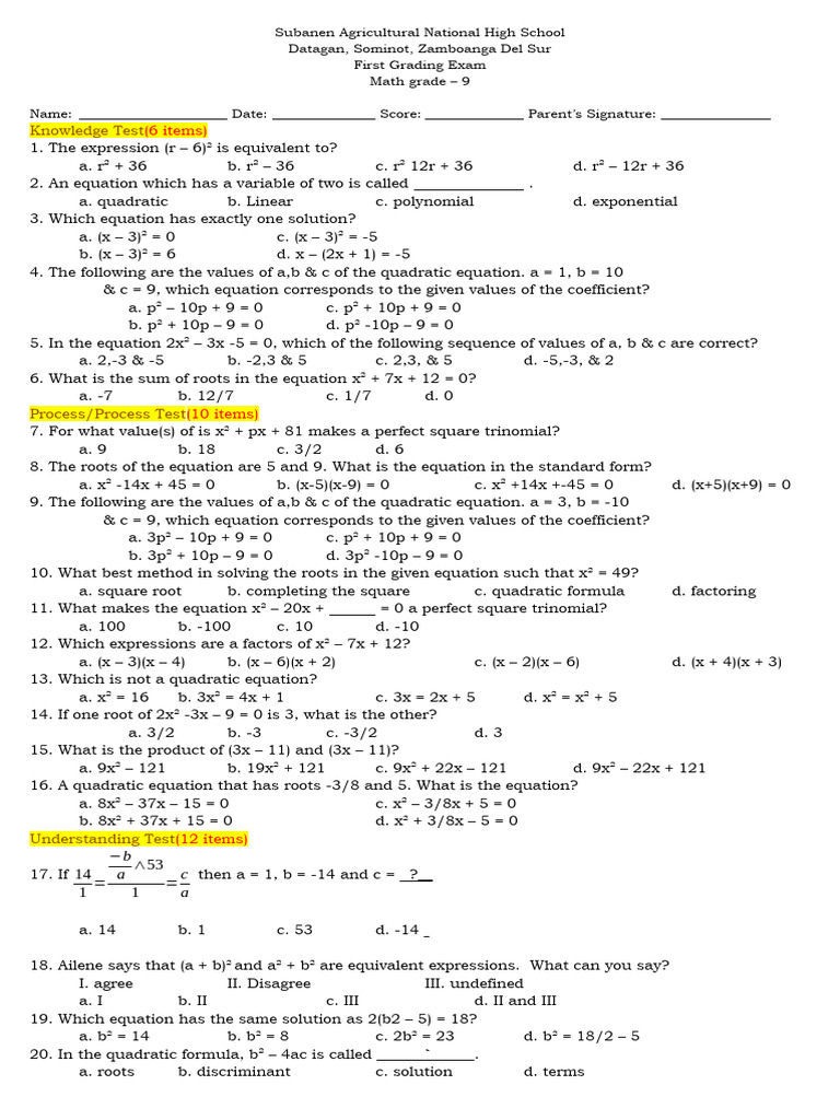 First Grading Exam | PDF