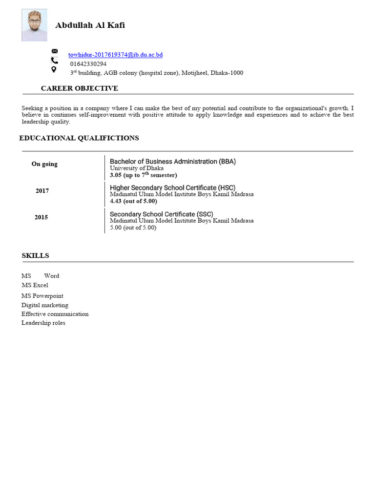 Towhid CV With Picture | PDF