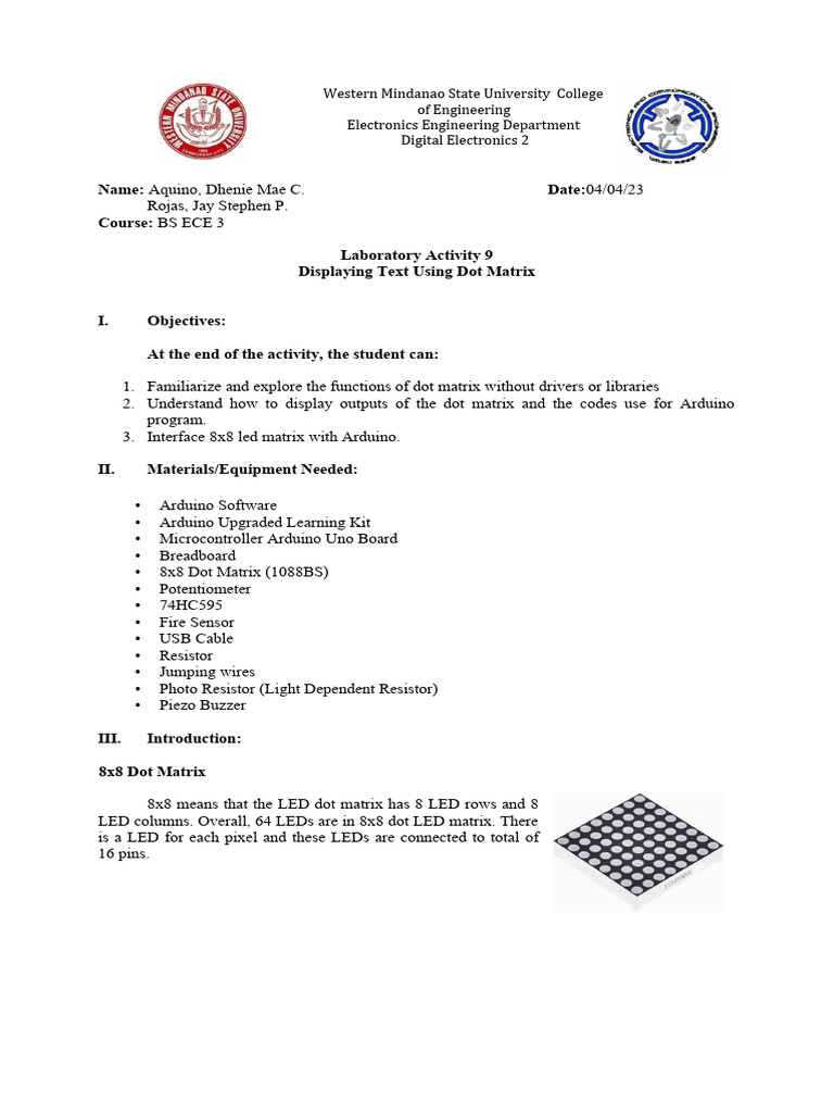 Displaying Text Using Dot Matrix | PDF | Arduino | Light Emitting Diode