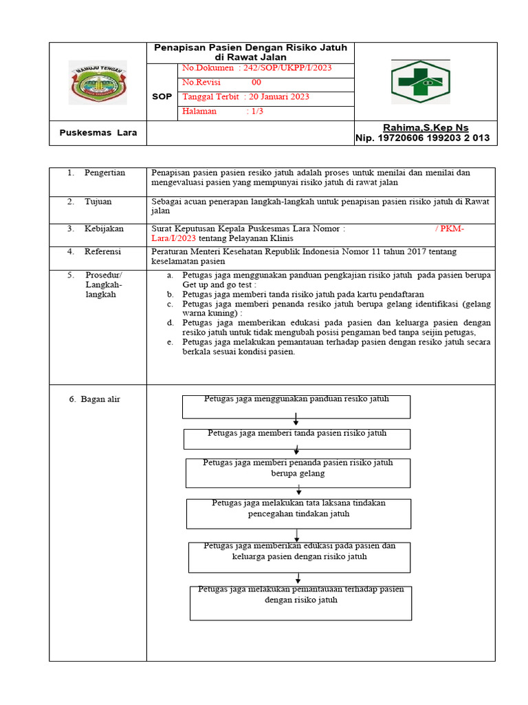 5.3.6.a1 SOP Penapisan Pasien Dengan Resiko Jatuh Di Rawat Jalan | PDF