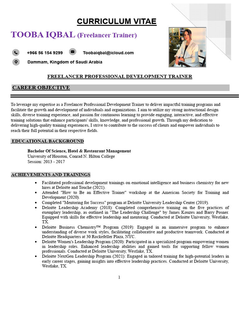 Tooba Iqbal Freelancer Trainer 5 Years Experince | PDF