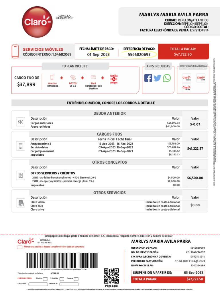 Servicios Móviles: Marlys Maria Avila Parra | PDF