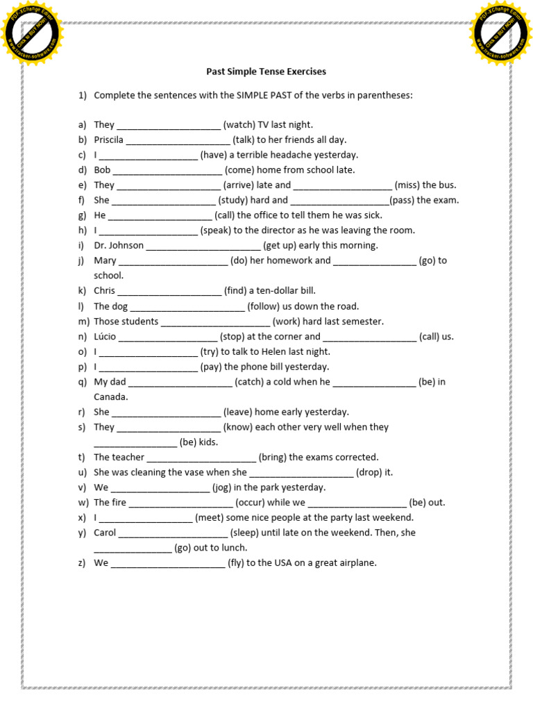 Past Simple Tense Exercises | PDF