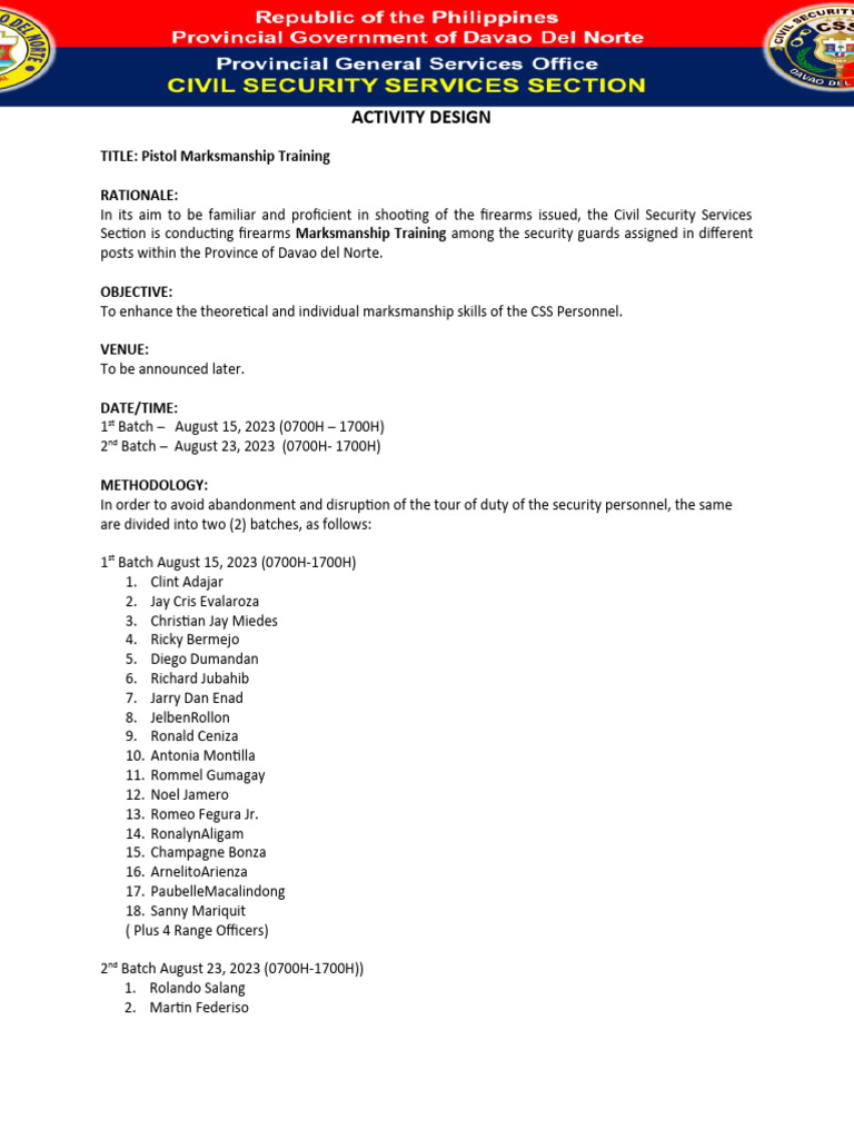 Activity Design | PDF | Marksmanship | Precision Sports