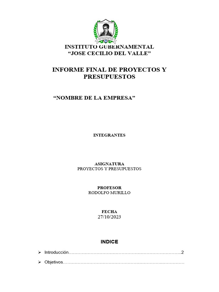 Informe de Proyectos y Presupuestos | PDF
